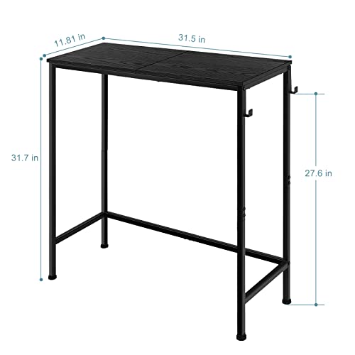 Small Console Table Black Entryway Table Modern Narrow Long Sofa Table Skinny Hallway Table Thin Behind Sofa Table Console Tables for Entryway 31.5 Inch with 2 Hooks, Sofa Side Display for Hallway