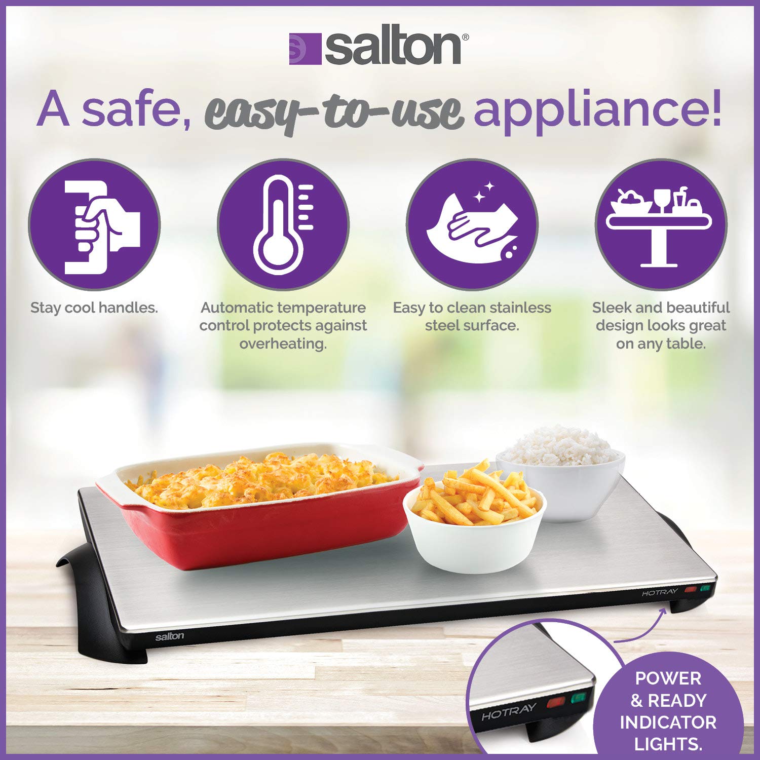 Cordless Warming Tray by Salton | Large Electric Hot Plate | Cooking, Serving & Warming Tray | 23-3/4” x 11-3/4” Hot Plate