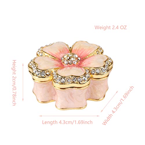 Janshe Cul Sakura Trinket Boxes Hinged Hand-Painted Enameled Flower Figurine Ornaments Craft Gift for Home Decor, Pink