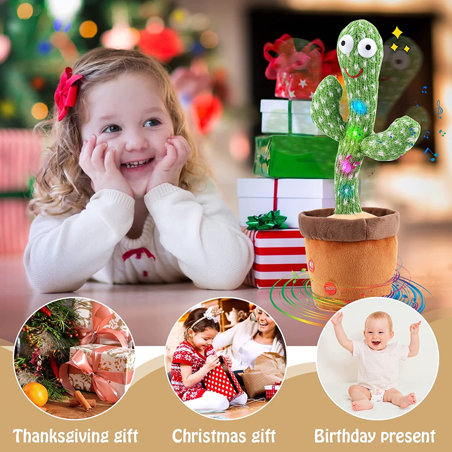 Cactus Toy - Electronic Cactus Toy with Sing, Record and Repeat Functions, Perfect for Baby Boys and Girls and Home Decoration