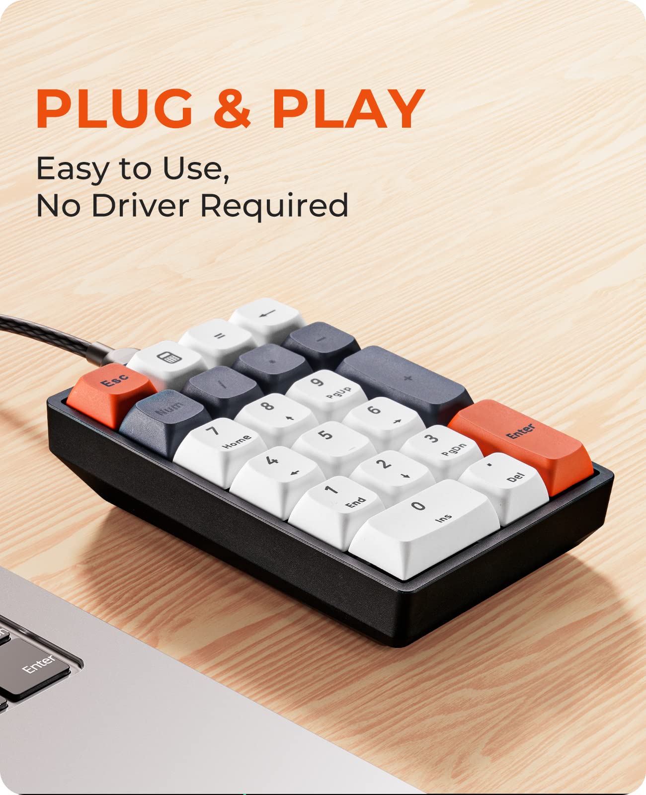Number Pad HAVIT Mechanical Numeric Keypad with GATERON Optical Red Switches Hot Swappable Keypad Type-C USB-A Wired PBT Keycaps 21 Keys Numpad for Laptop Computer