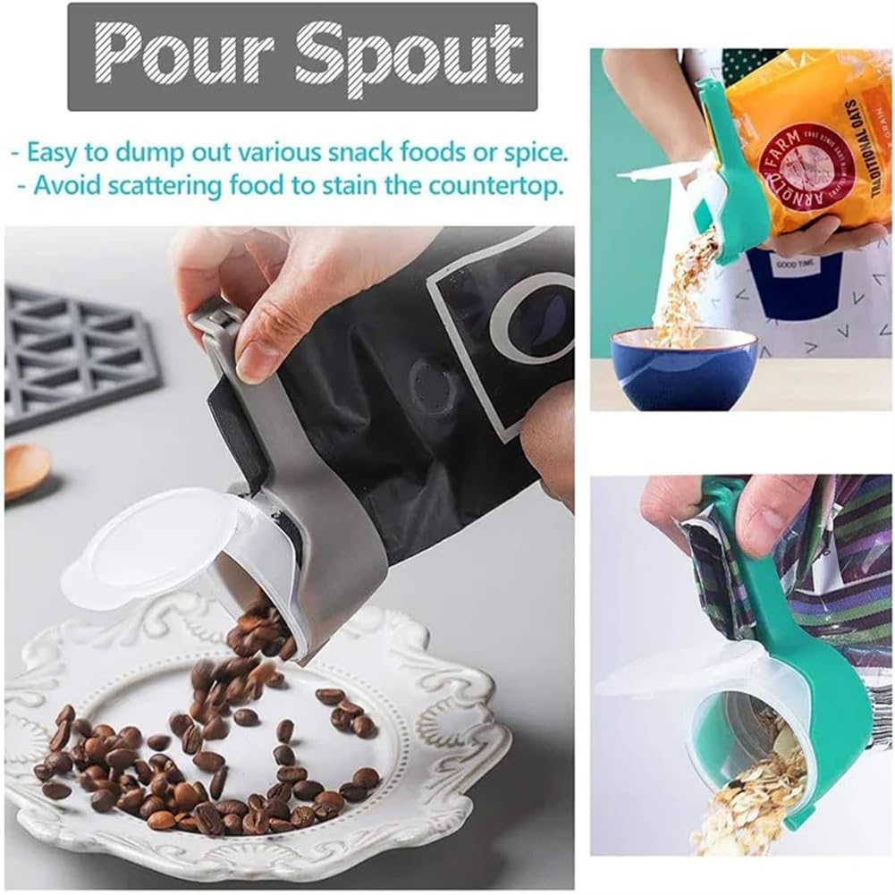 Food Clip Set,Snack Clips That Pour,Food Storage Sealing Clips with Pouring Spouts, Bag Clip Pour Spout,Reusable Plastic Cap Sealer Clips,Durable Plastic Clips (dark gray)