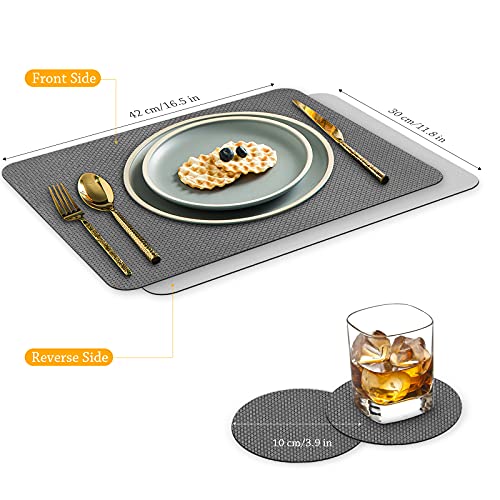 Placemats Set of 6, Placemat with Coasters Heat Stain Scratch Resistant Non-Slip Waterproof Oil-Proof Washable Wipeable Outdoor Indoor for Dining Patio Table Kitchen Decor and Kids,(Grey 6)
