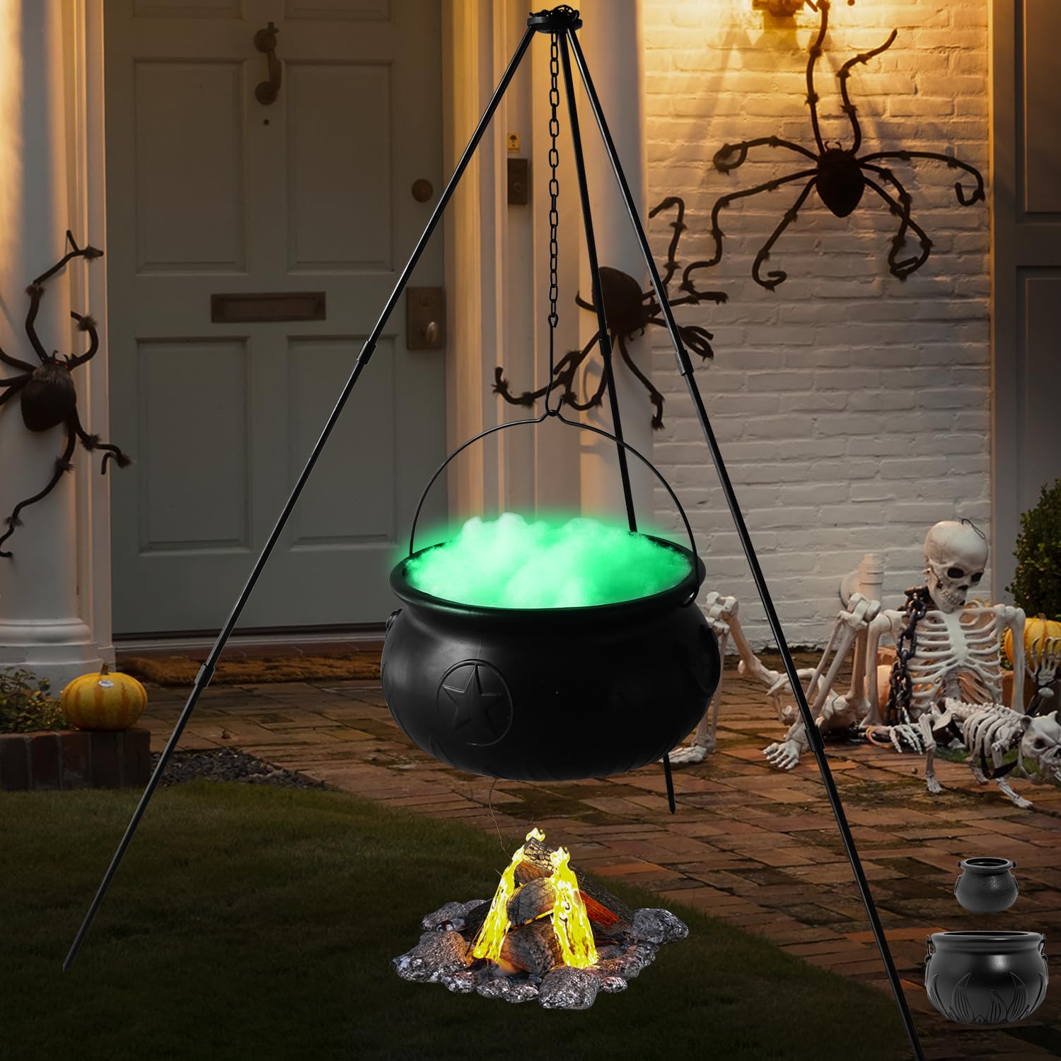 Halloween Decorations Outdoor Halloween Party Decorations 13 Inch Large Witches Cauldron on Tripod with Lights Black Plastic Bowl Decor Hocus Pocus Candy Bucket Decoration for Home Porch Outside