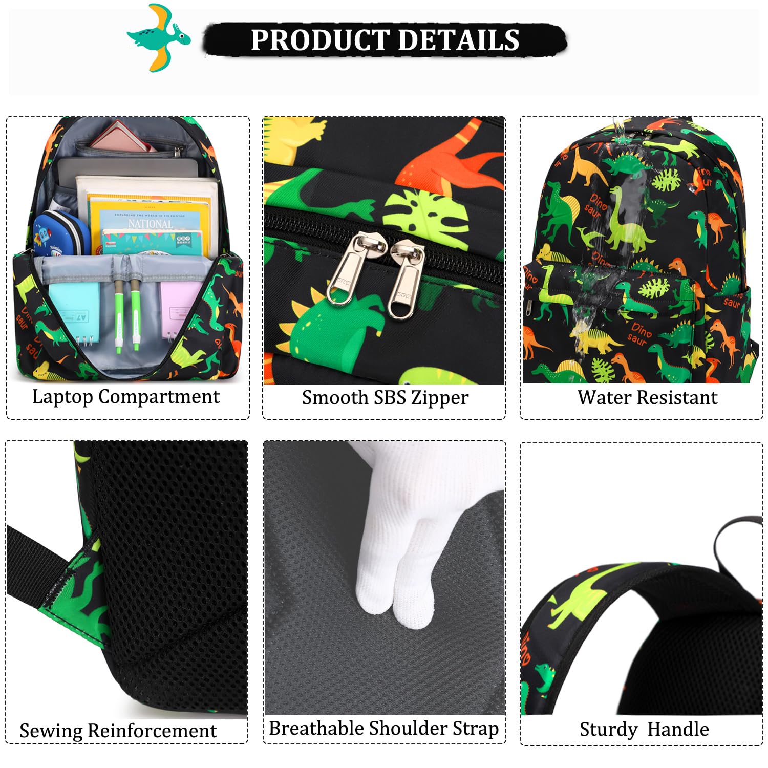 Boys Backpack Dinosaur Backpack for Boys Kids Dinosaur Backpack with Chest Strap Kindergarten School Bookbag Set with Lunch Box Pencil Case