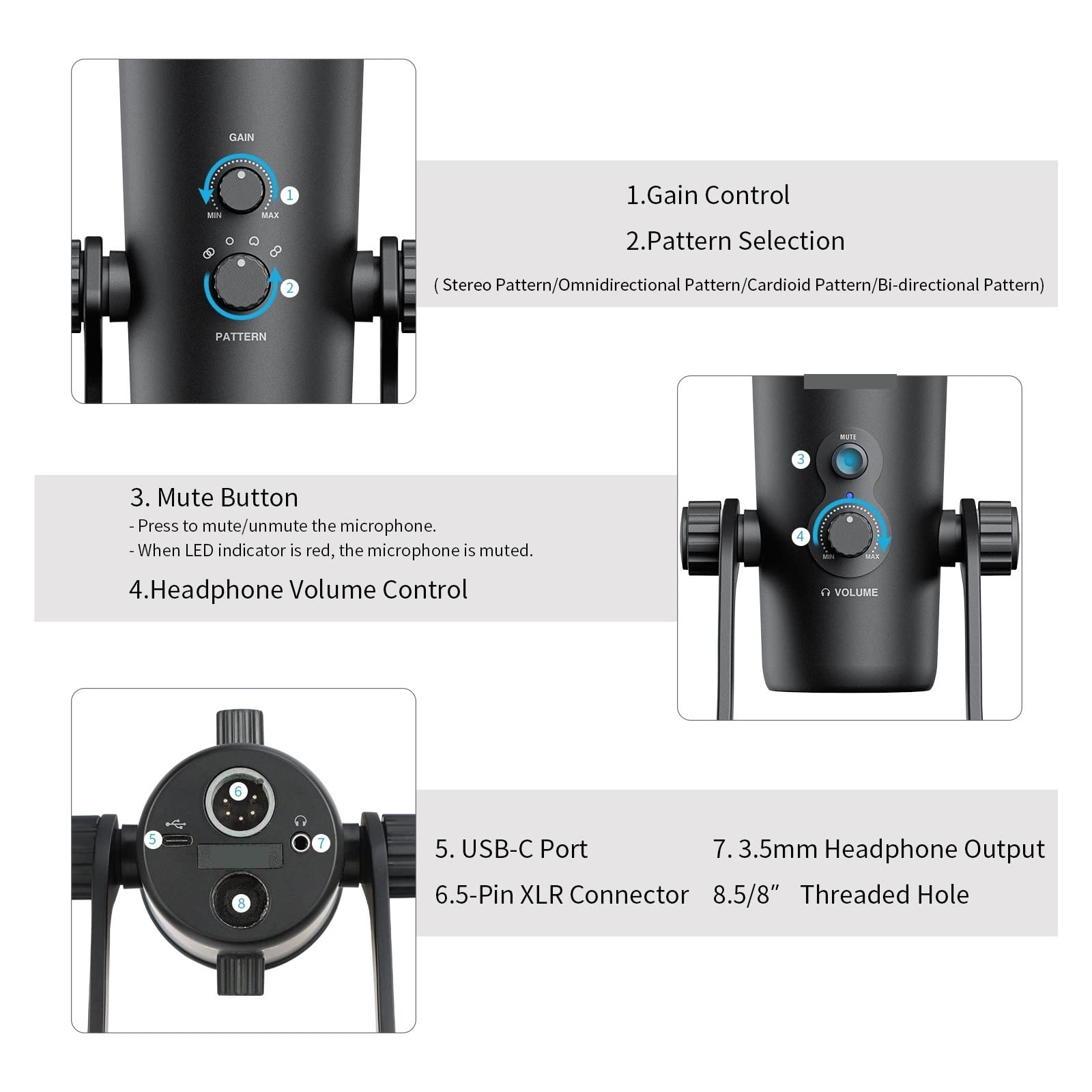 CELEUS Microphone BY-PM700 PRO Desktop USB Microphone Compatible with PC Mobile Phone Android Windows Mac Computers Live Streaming YouTube Recording Vlog Wireless Microphone