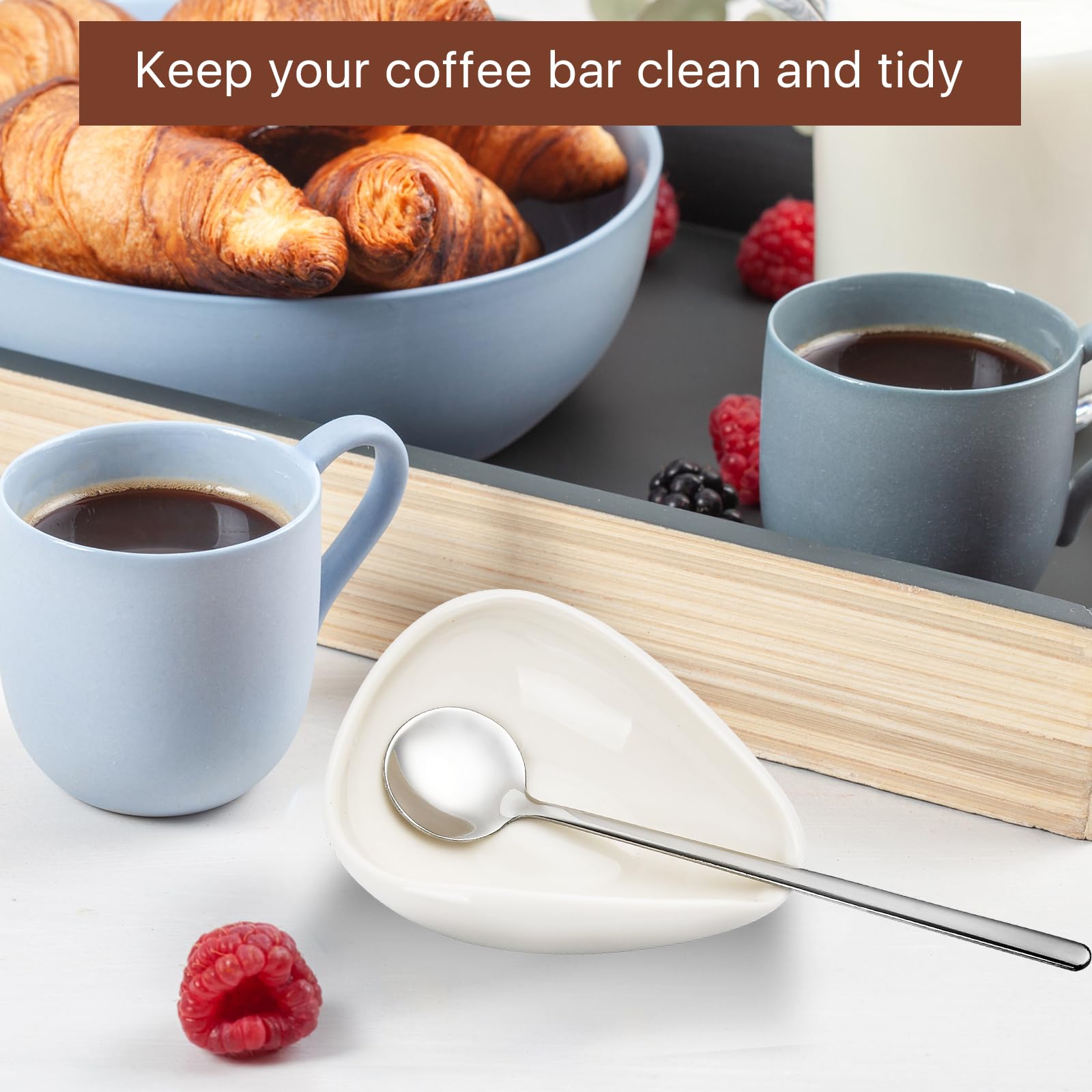 Elesunory Coffee Spoon Rest and Spoon Set of 4- Elegant Ceramic Coffee Spoon Rest for Coffee Bar- Coffee Spoon Holder- Coffee Station Accessories- Best Gift for Coffee Lovers