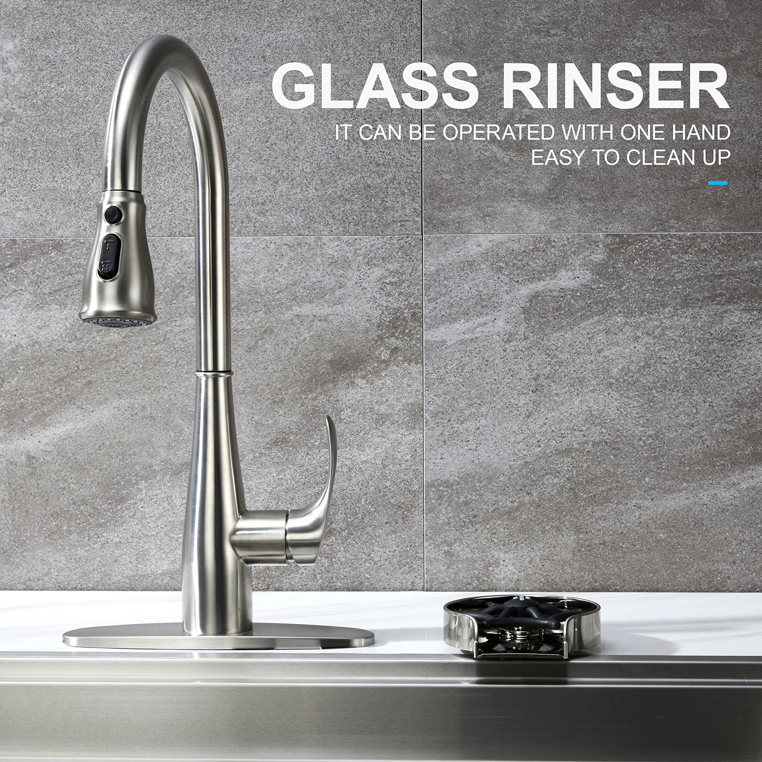 GAGALIFE Glass Rinser for Kitchen Sink Brushed Nickel, Kitchen Sink Accessories, Bar Glass Rinser, G86066BN