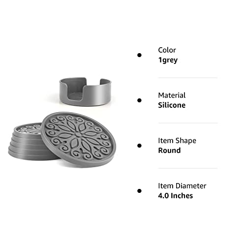 Qusum Coasters for Drinks,Resistant Reusable Silicone Coasters with Holder,Set of 6 - Great Gift for Birthday, Housewarming, Room Decor, Holiday Party, Bar Coasters(Grey), 1grey