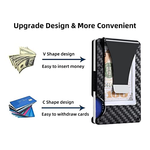 Comkey Minimalist Wallets for Men - Smart Carbon Fiber Wallet - RFID Blocking Front Pocket Credit Card Holder - Aluminum Metal Small Mens Wallets with Cash Strap