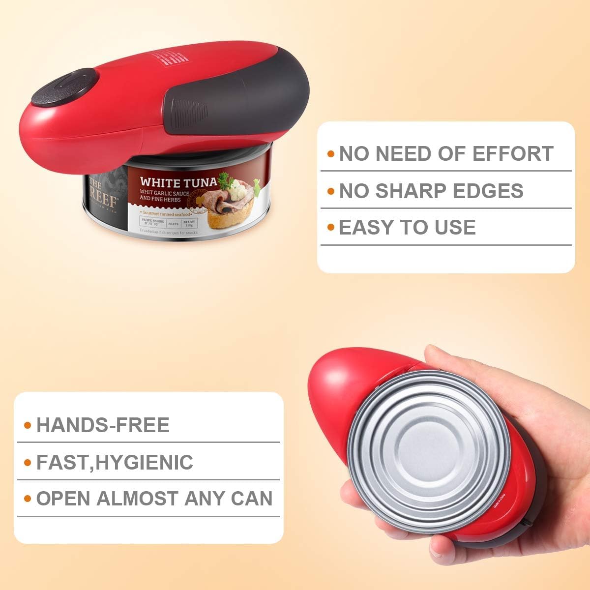Electric Can Opener with Smooth Edge, One-Touch Automatic Can Opener Opens Almost All Can Sizes, Kitchen Utensils for Housewives, Seniors and Arthritis Sufferers, Food-Safe, Battery Operated