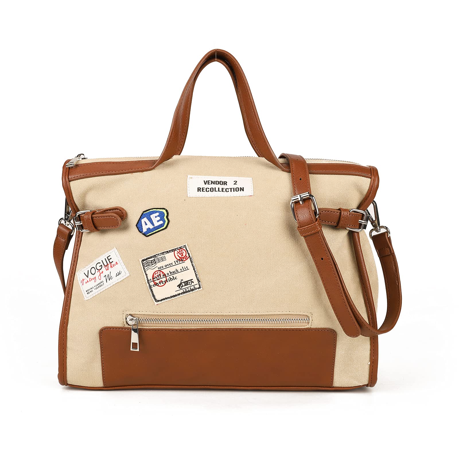 DAENO Canvas Tote Bag for Women, Top Handle Large Work Tote Shoulder Bag, Purse Plaid Satchel Handbags(Brown)