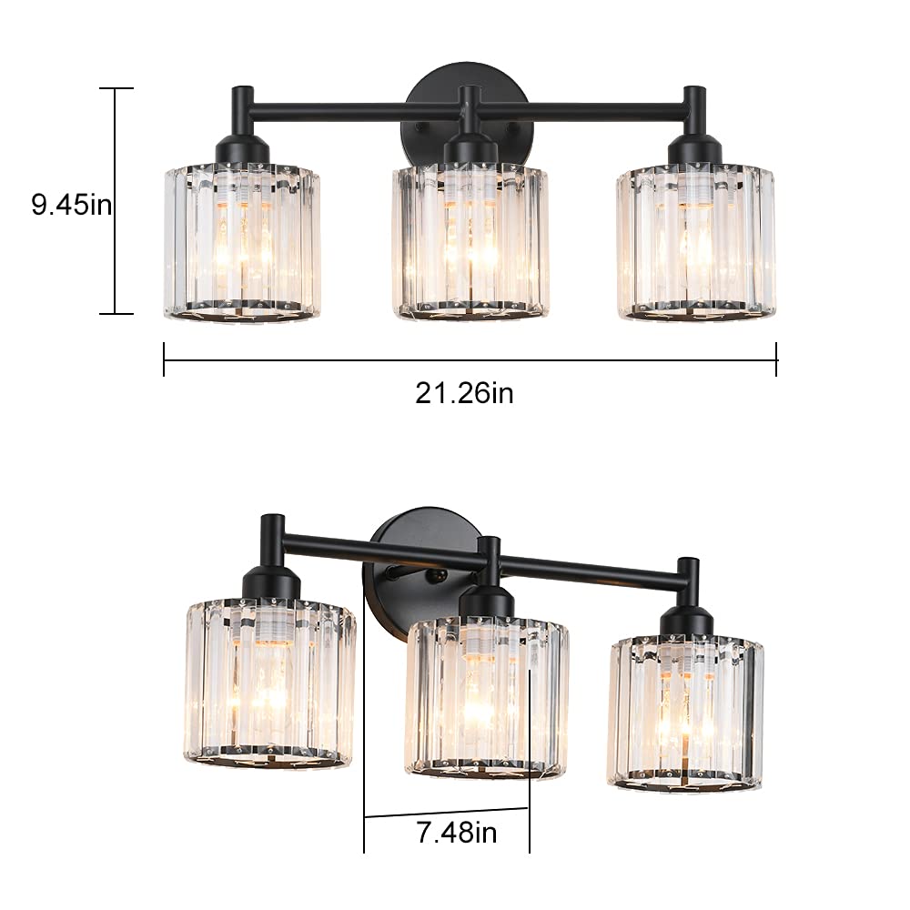 CAFULAM Modern Black Bathroom Vanity Lights 3-Lights Modern Vintage Vanity Lighting Fixtures Over Mirror Modern Vanity Lights for Bathroom