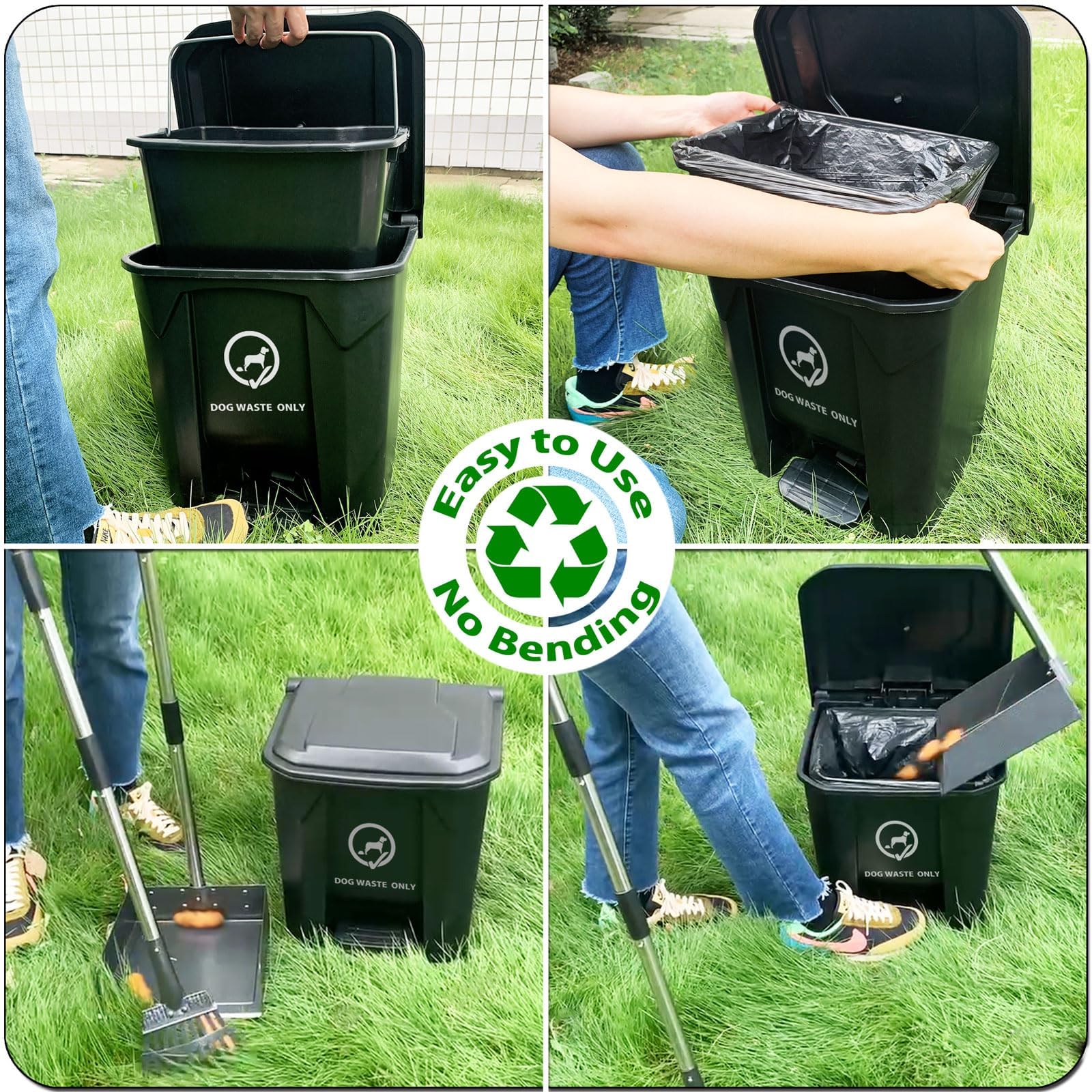 Meegood Dog Poop Trash Can for Outdoors with Dog Pooper Scooper, 20L/5.2 Gal Large Capacity Dog Waste Trash Can with Lid, Pedal and Removable Inner, Pet Waste Disposal Station Odor Control Outside