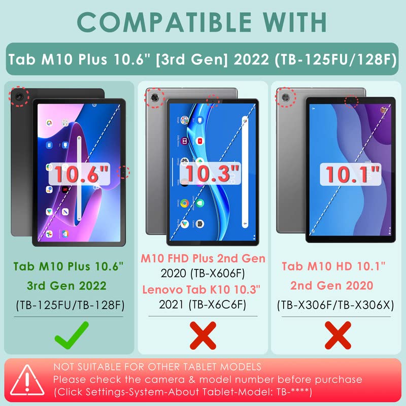 DETUOSI Hybrid Rotating Case for Lenovo Tab M10 Plus 10.6" 3rd Generation 2022 (TB-125FU/ TB-128F) with Shoulder Strap, 360 Degree Swivel Kickstand Heavy Duty Bumper Protective Shockproof Kids Cover
