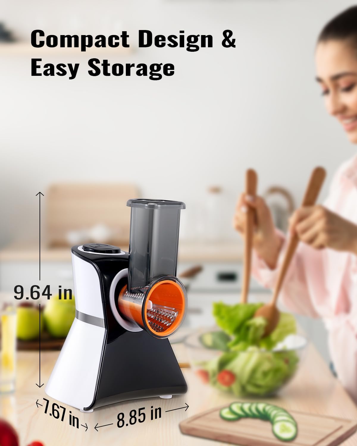 Electric Cheese Grater Salad Shooter,5-In-1 Electric Slicer For Home Kitchen,One-Touch Easy Control,With Safety Push Bar Cheese Grater Electric For Zucchini,Cheese,Vegetables And Smoothie