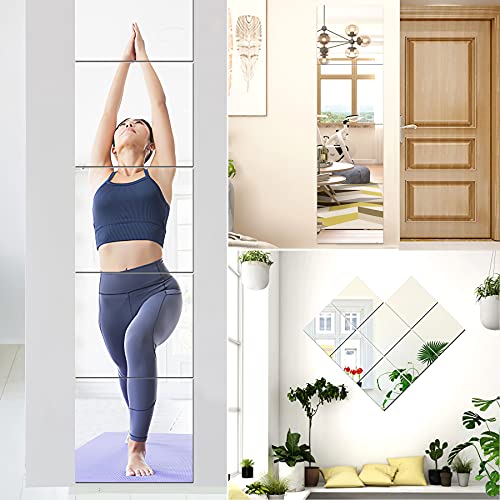 JUNEBRUSHS 8 Pack Self Adhesive Acrylic Mirror, 8 x 8 Inch Tiles,Flexible Plastic Mirror Sheets Wall Stickers,2MM Thick Frameless Small Mirror