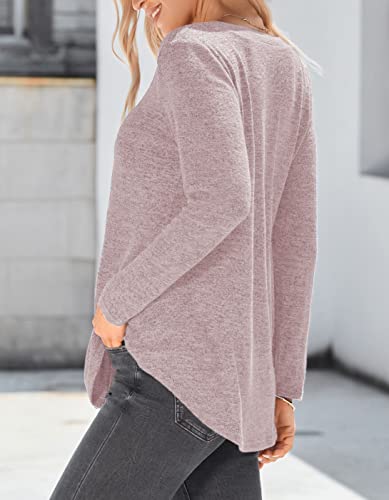iGENJUN Long Sleeve Shirts for Women Shirts for Women V Neck Tunic Tops Casual Tops 2023 Fall,Pink,M
