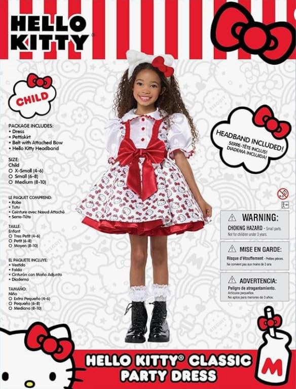 California Costumes Hello Kitty Classic Party Dress, Child Small, White/Red