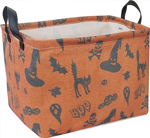 CLOCOR Rectangular Halloween Storage Basket, Skull Magic Symbol Storage Basket Fabric Halloween Open Home Storage Bins Boxes,Foldable Bag for Baby Cloth Toy Book Shelf Closet Baskets(Yellow)