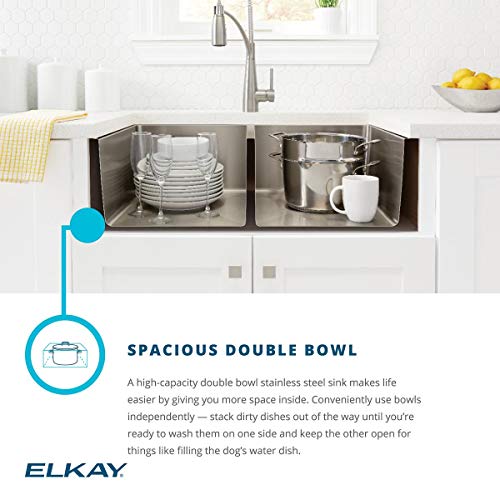 Elkay Crosstown 16 Gauge Workstation Stainless Steel, 31-1/2" x 18-1/2" x 9" Equal Double Bowl Sink Kit with Aqua Divide