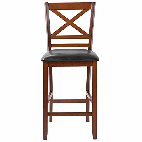 COSTWAY Bar stools Set of 4, Modern 25β Counter Height Dining Pub Stools with X-Shaped Backrest, Soft Cushion & Durable PU Seat, Simplistic Armless Kitchen Chairs for Home, Cafe Store, Restaurant (4)