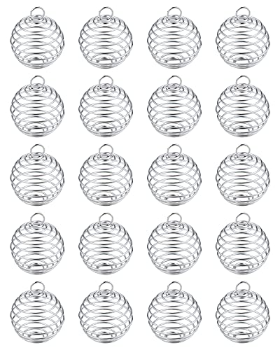 JIALEEY Spiral Bead Cages Pendants, 20 PCs 25x30mm Silver Plated Stone Holder Necklace Cage Pendants Findings for Jewelry Making and Crafting