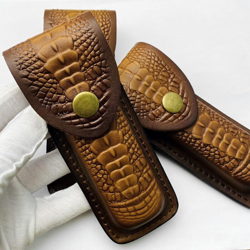 Folding Pocket Knife Sheath 5.2" Cow Leather Belt Case Case Metal Snap (2Pcs)