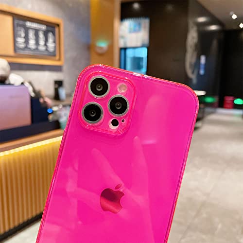 OWLSTAR Compatible with iPhone 13 Pro Max Case, Cute Neon Clear Soft Phone Case for Women and Girls, Flexible Slim TPU Shockproof Transparent Bumper Protective Cover (Hot Pink)