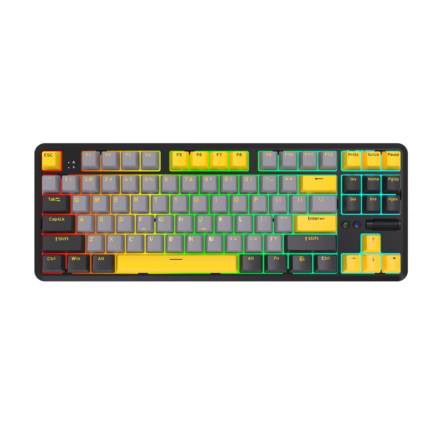 EPOMAKER Ajazz K870T Pro Hot Swappable RGB Bluetooth 5.0/2.4G/Type-C Wired Mechanical Gaming Keyboard for Win/MacOS/iOS, Rotary Wheel for Light/Volume Control (Hotswap Red Switch with Black Case)