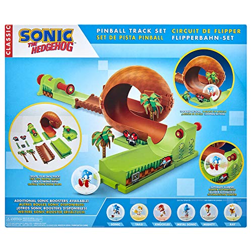 Sonic The Hedgehog Pinball Green Hill Zone , Track Play Set, 9 Piece, with Looping Action & Automatic Bumper Exclusive Sonic Sphere Included, for Ages 3+