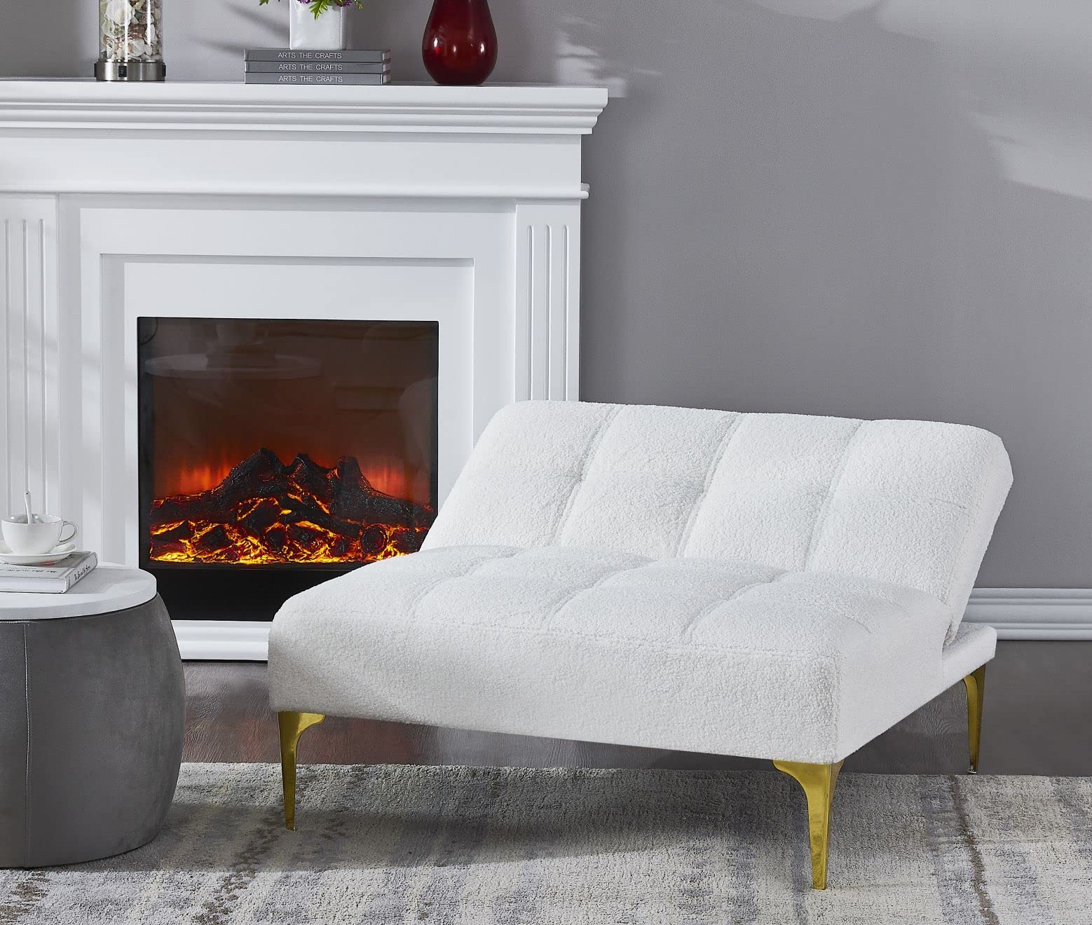 LKTART Convertible Sofa Bed futon with Gold Metal Legs for Living Room Office.White