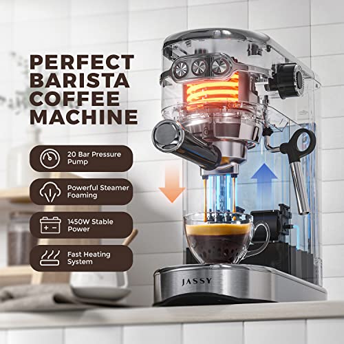 JASSY Espresso Maker 20 Bar Cappuccino Coffee Machine with Milk Frother for Espresso/Cappuccino/Latte/Mocha for Home Brewing with 35 oz Removable Water Tank/1450W