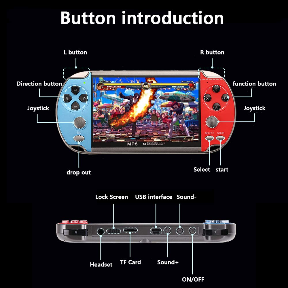 songlan - 4.3-inch X7 Handheld Game Console with More Than 10,000 Games Built in Supports Photos can Play MP3 MP4 e-Book Games Download 8GB Best Gift