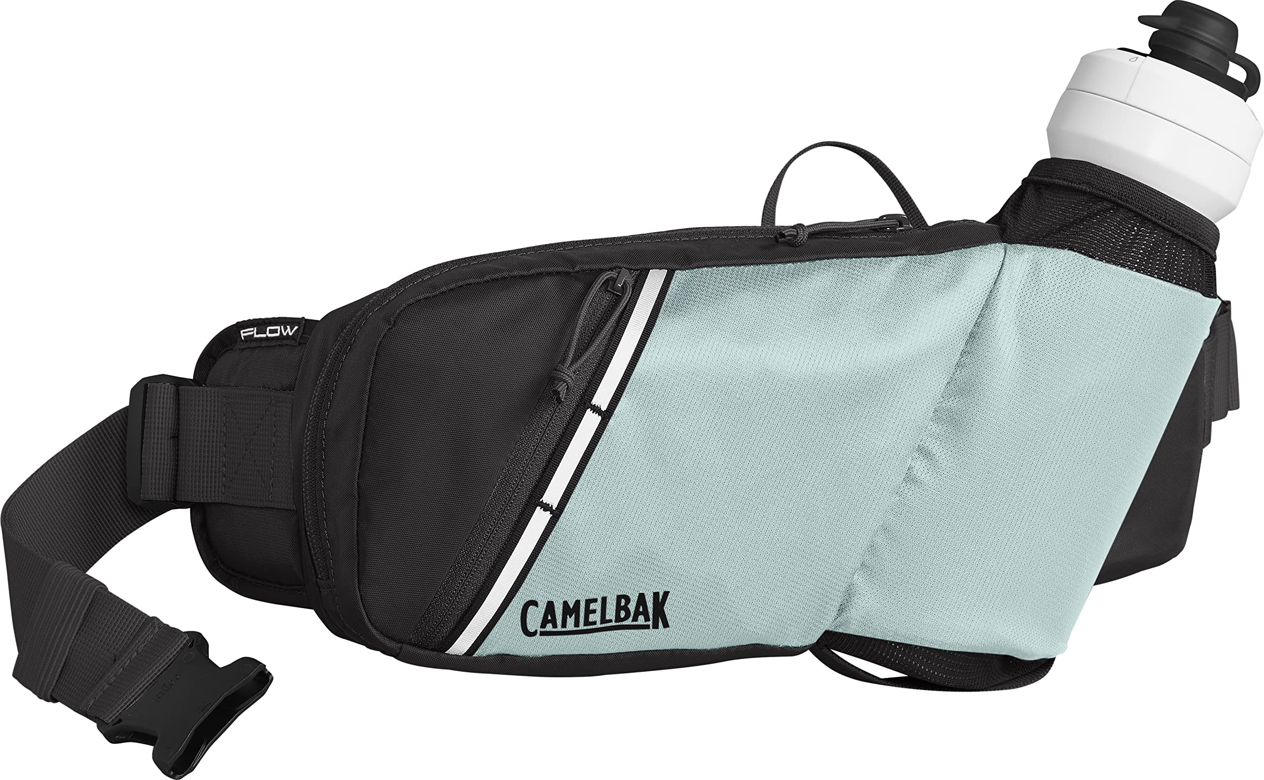 CamelBak Podium Flow Bike Hydration Belt - Easy Access Bottle Pocket - Podium Dirt Series Bottle - Adjustable Waist Buckle - Secure Zipper Pocket - 21oz, Mineral Blue/Silver