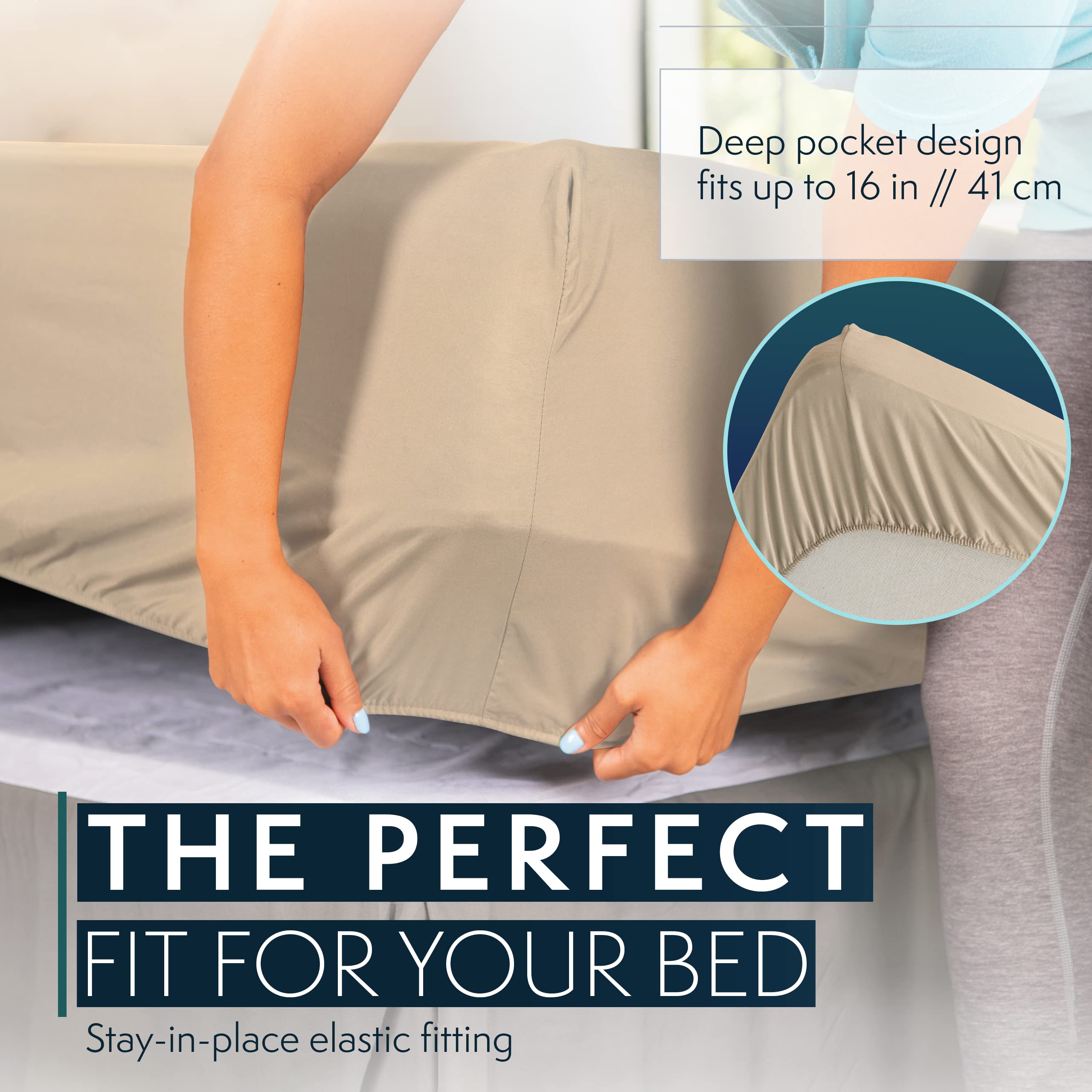 California King Sheet Sets, 4 pc Bed Sheets & Pillowcases Set - Machine Washable for Easy Care - Soft & Breathable All Season Microfiber Sheets with Deep Pockets - Taupe