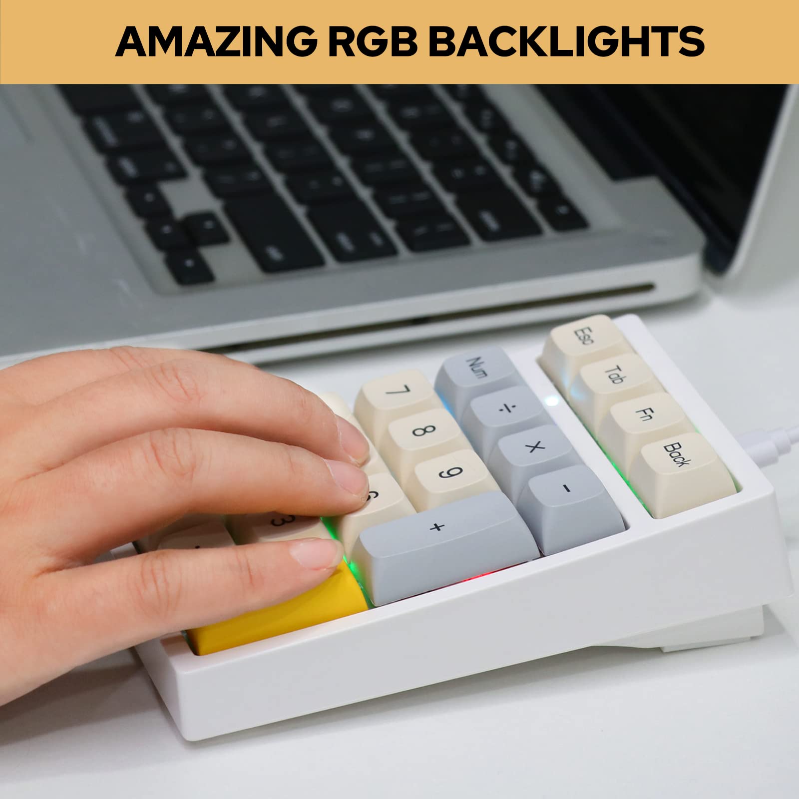 EPOMAKER TH21 21 Keys Hot Swappable Wired Numpad with RGB Backlight, Programmable,XDA Profile PBT Keycaps for Win/Mac(Gateron Yellow Switch)