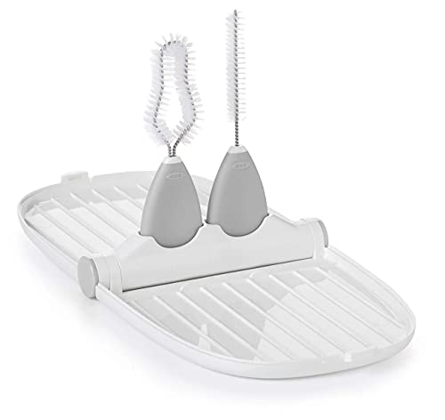 OXO Tot Breast Pump Parts Compact Drying Rack with Detail Brushes, Gray, 2 Piece Set