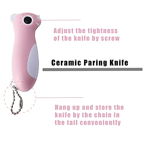 COLLMORE Ceramic Paring Knife - Small Folding Pocket Knife with 2.3in Sharp Blade - 1.3oz Mini Cute Portable Fruit Knife for Travel, Camping, Kitchen, Women, Men(Pink)