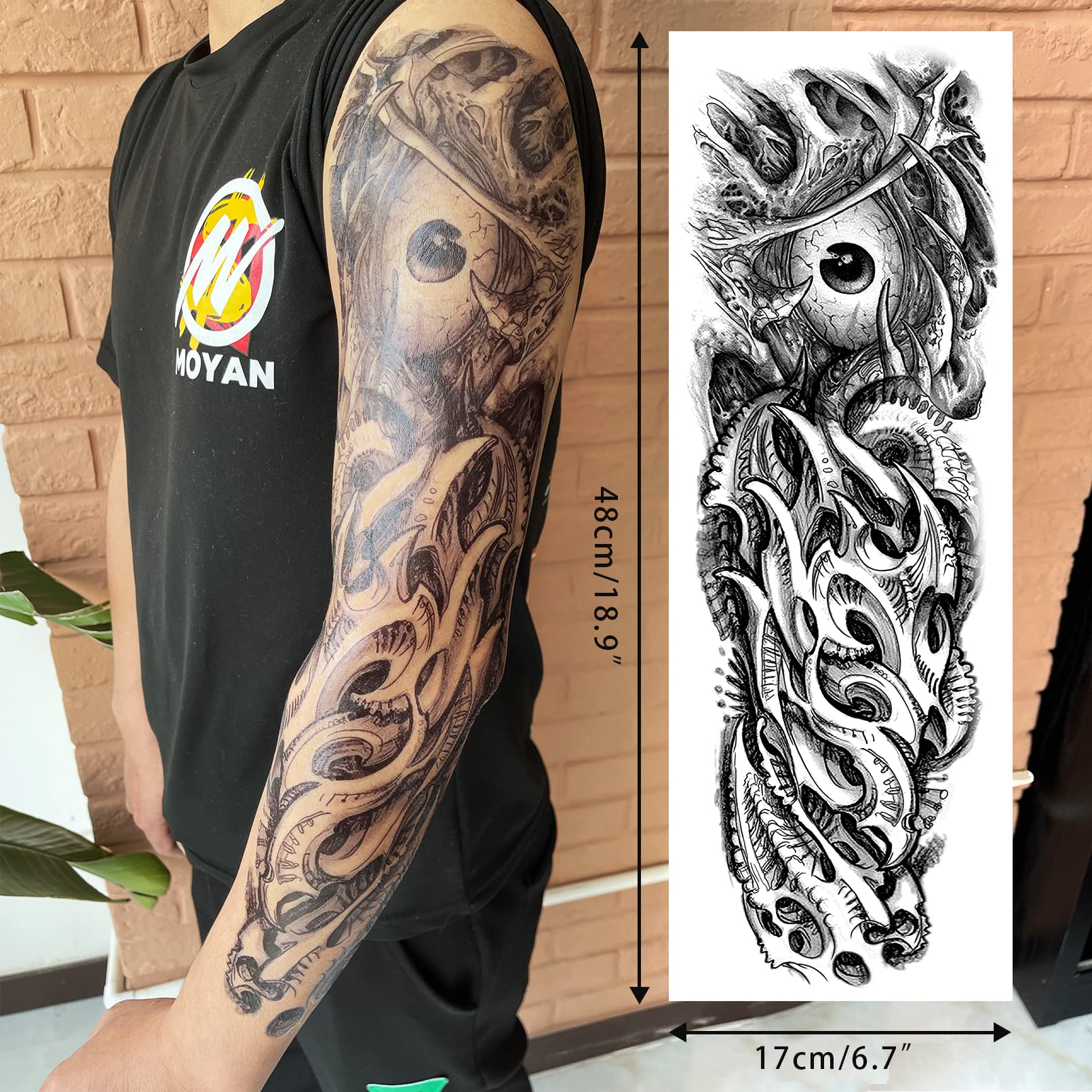CUTELIILI Full arm temporary tattoo for Men,12sheets (L19“xW7”) Sleeve Tattoos temporary, Fake Tattoos That Look Real and Last long,Tiger Dragon Koi Evil Eyes