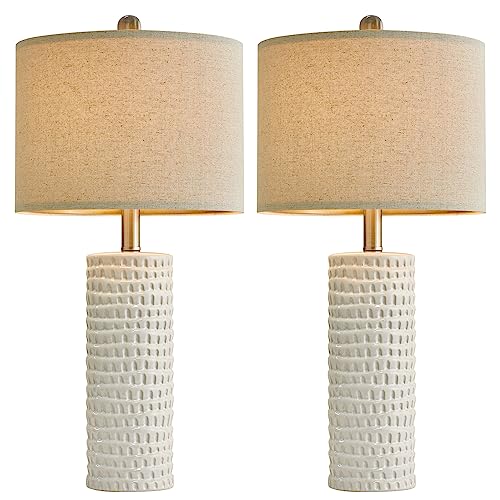 PORTRES 24" Farmhouse Ceramic Table Lamp Set of 2 for Bedroom Living Room White Desk Decor Bedside Lamps for Study Room Office Dorm Modern Accent Nightstand Lamp End Table Lamps