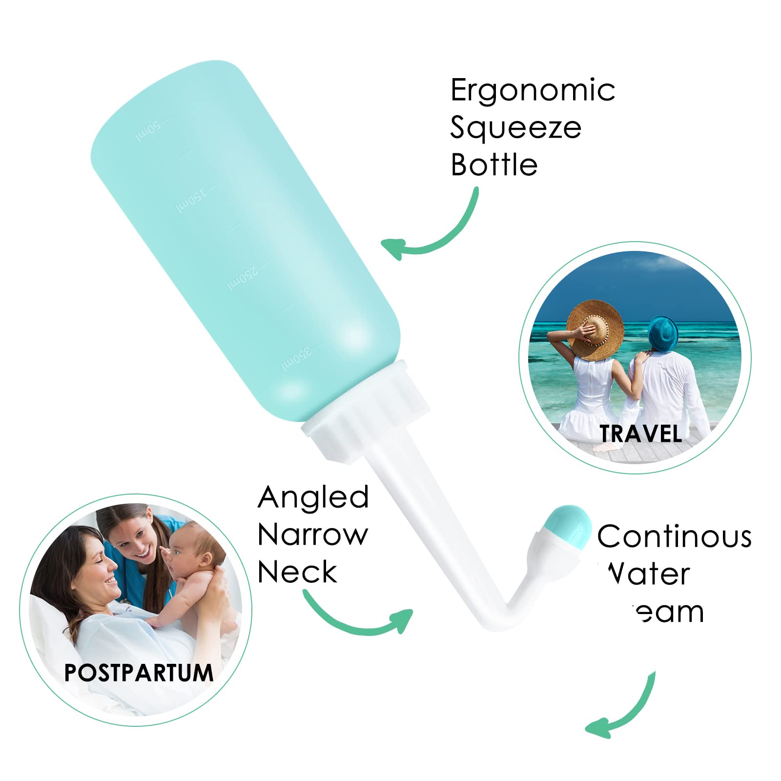 RUFCRIL Mini Peri Bottle, 350ml Portable Travel Bidet with Extra Ring and Carry Bag, TPE Material for High Temperature Resistance, Essentials for Postpartum Perineal Care,Hemorrhoid Treatment, Green