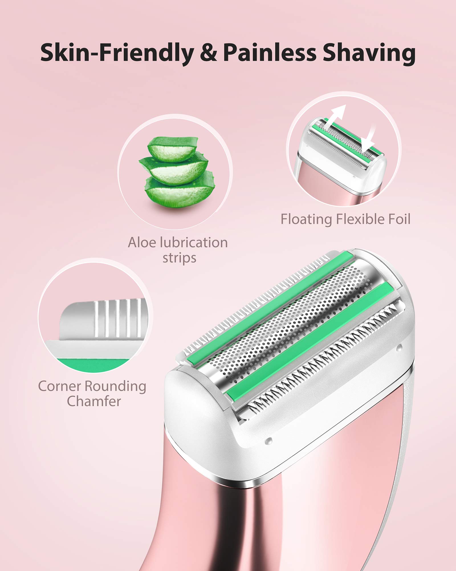Electric Lady Shaver Waterproof IPX7 Bikini Trimmer with Replacement Blades and LCD Display Rechargeable Cordless Women Razor for Arm Legs Underarms Bikini Area