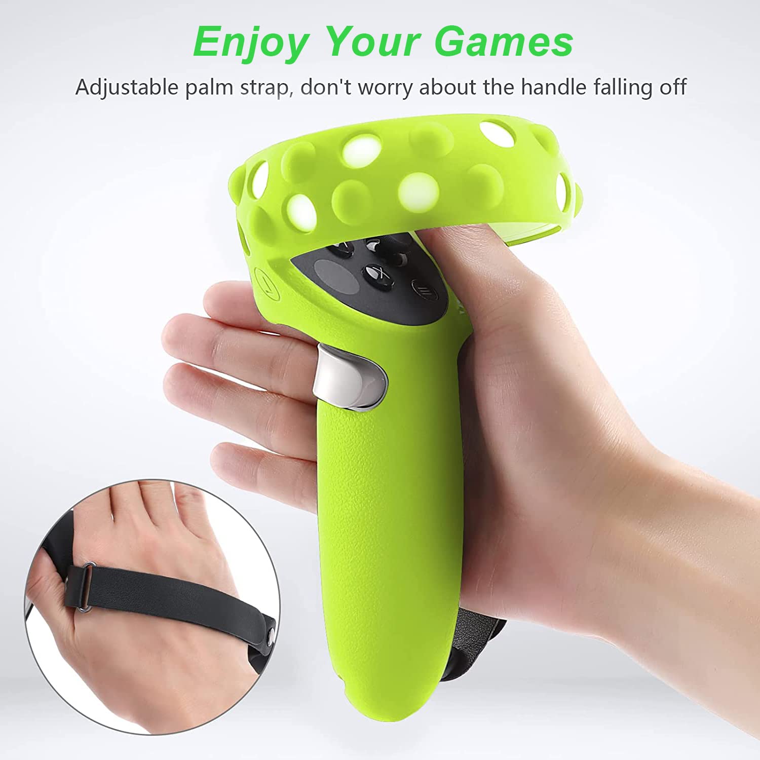 Compatible with Oculus Quest 2 Accessories | Lengthening Controller Grip Cover with Battery Opening | VR Shell Cover | Silicone face Cover | Protective Lens Cover (Green)