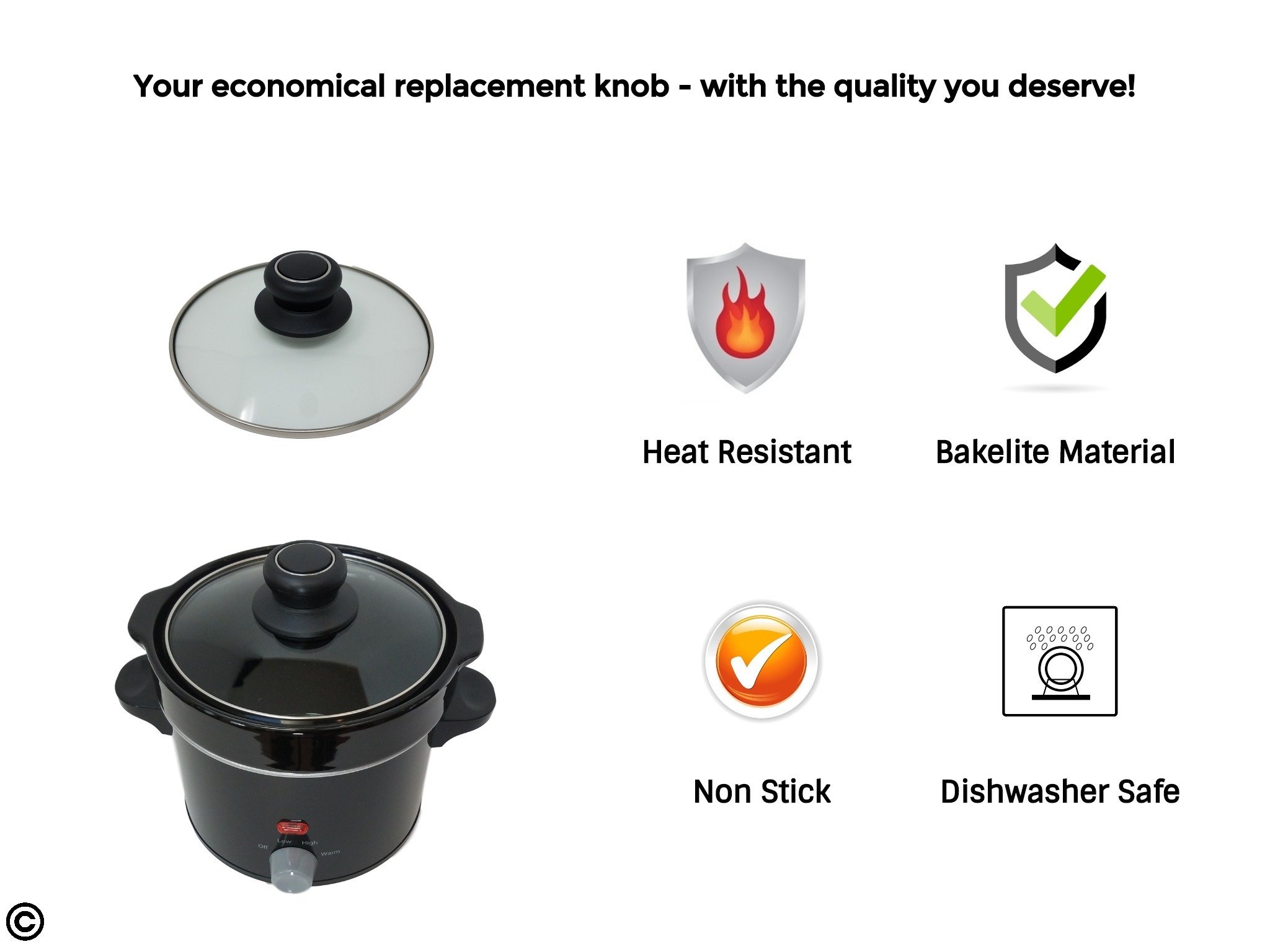 Melzon Cookware Universal Replacement Lid Knob β Heat Resistant, Bakelite Kitchen Pot Lid Handle, Black w/Silver Lining (1)