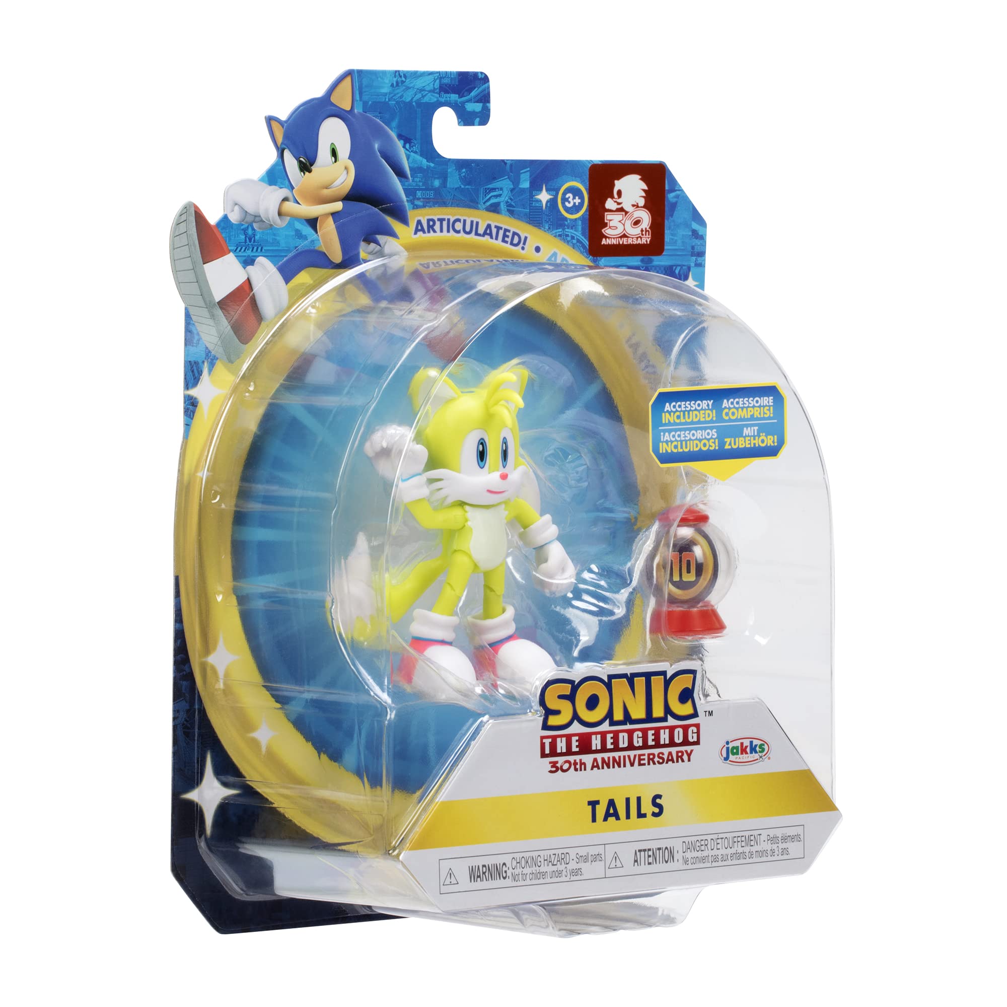 Sonic The Hedgehog 4-Inch Action Figure Modern Tails with Ring Item Box Collectible Toy