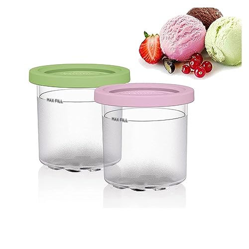 EVANEM 2/4/6PCS Creami Deluxe Pints, for Ninja Creami Ice Cream Maker Pints,16 OZ Ice Cream Pint Airtight,Reusable Compatible with NC299AMZ,NC300s Series Ice Cream Makers,Pink+Green-4PCS
