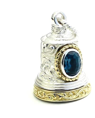 COSUMOSU London Blue Topaz 925 Sterling silver 3-D Filigree Bell large Pendant for necklace