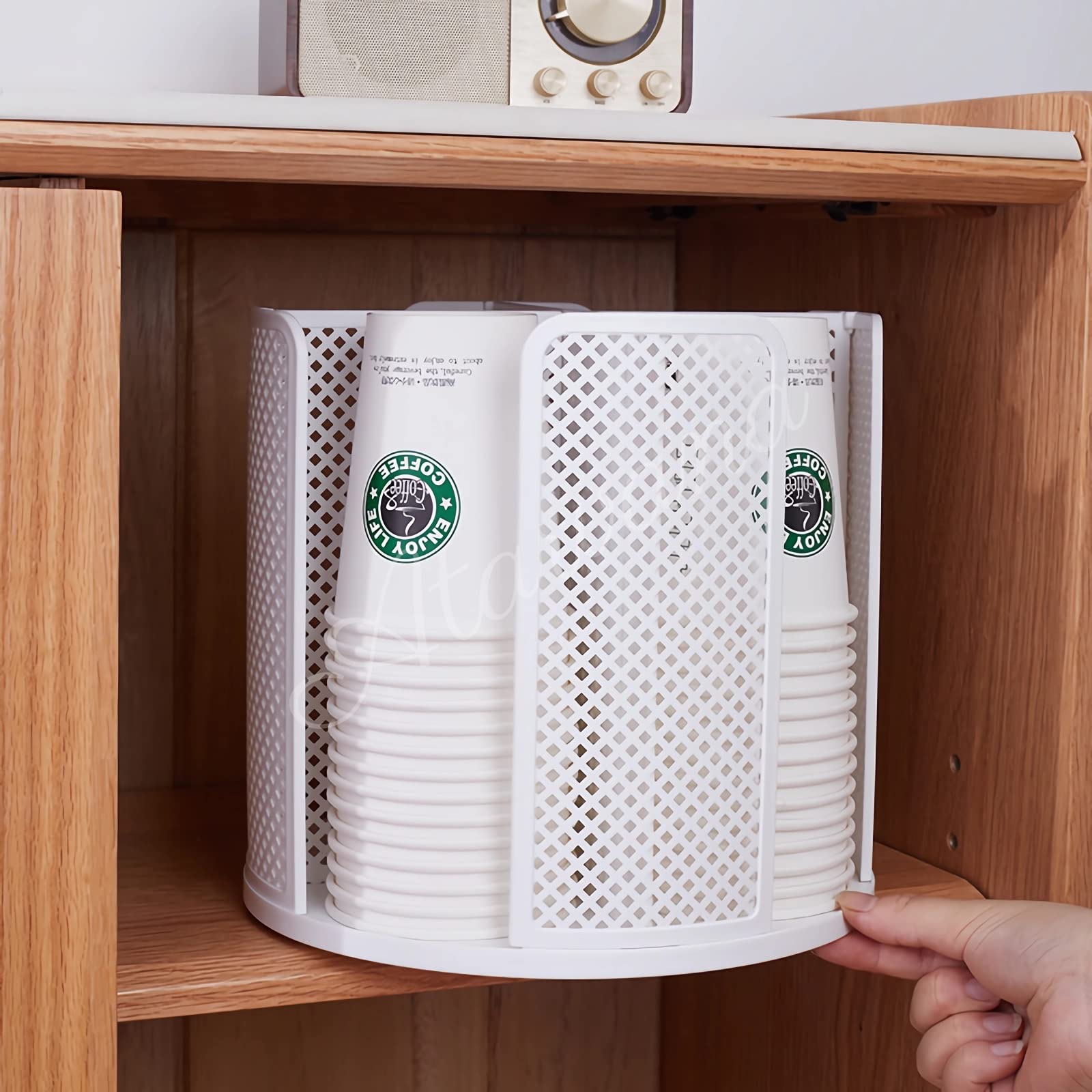 Rotatable Coffee Cup Dispenser with 4 Compartments, Atavarna Cups and Lids Holder for 5-16oz Cups Organizer for Restaurant, Coffee Station, Bar, Office, Home-9.25" x 9.25" x 8.66"