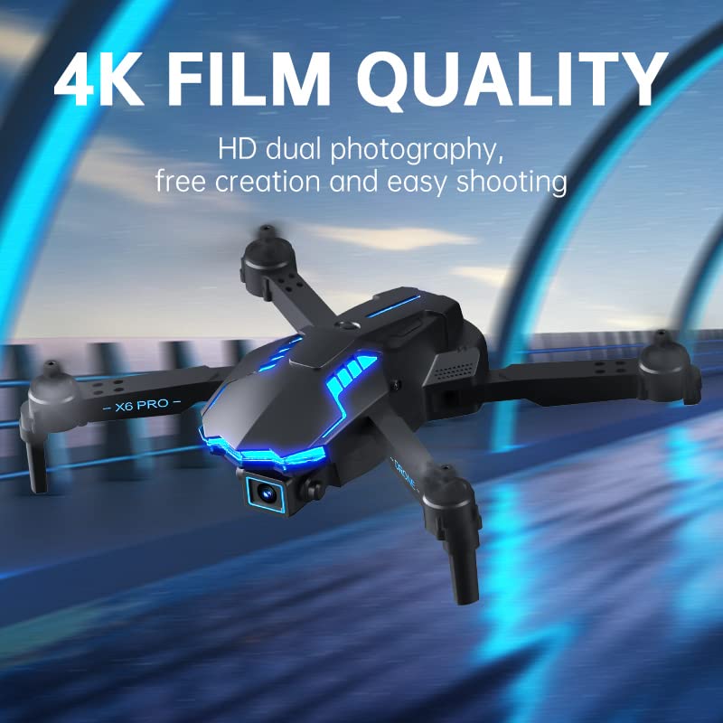 PUINGREN X6pro RC Drone With 4khd Dual Camera,Drone Altitude Hold Mode (optical Flow Location)Intelligent Obstacle Avoidance Remote Control Aircraft Toy (Single camera + 2 batter)